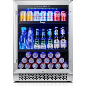 yeego beverage refrigerator & drink fridge - 24 inch 180 cans beer cooler glass door with lock, reversible door under counter refrigerator built-in for soda wine for bar office bedroom