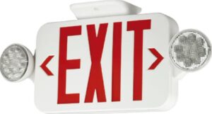 self-testing combo all led exit sign with emergency lights - 90-minute battery backup hard wired dual-voltage 120v/277v, durable thermoplastic & adjustable heads, ul 924 listed, easy installation