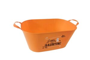 happy hunting orange oval bucket with handle sentiment plastic buckets handles gifts gift baskets storage organizer containers party favor halloween holiday themed plastic buckets decorations