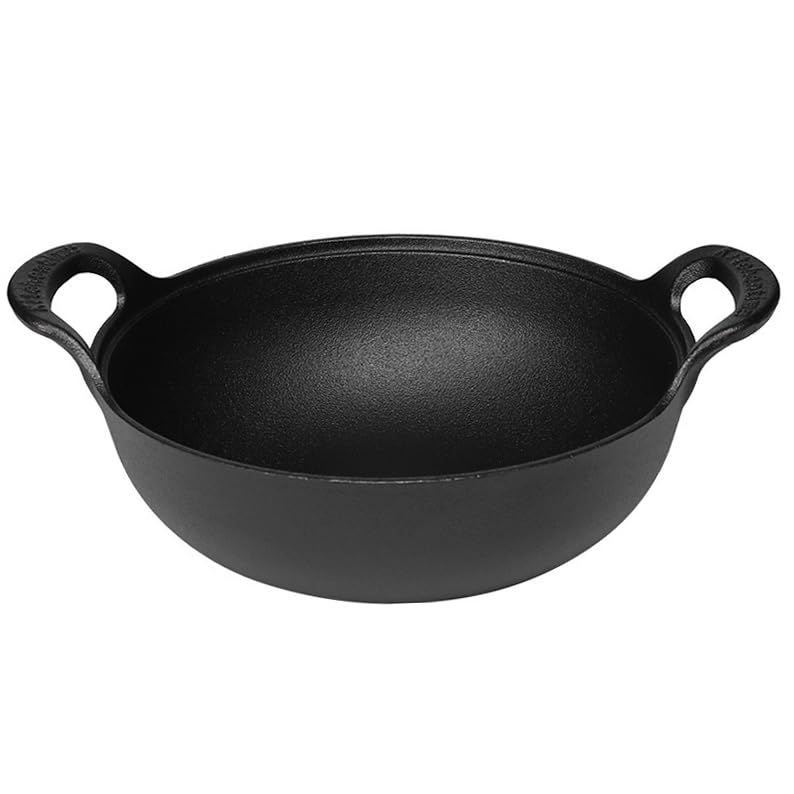 Firequasar Cast Iron Wok with Loop Handle, Large Wok Stir with Dual Handle, Pre-Seasoned Woks & Stir-Fry Pans (11" inch)