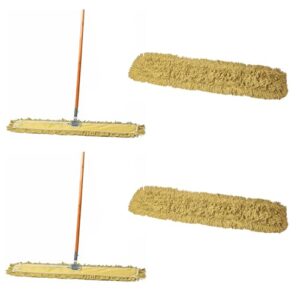 36 inch yellow dust mop with wood handle and 36 inch dust mop refill bundle - 2 mop sets and 2 refills