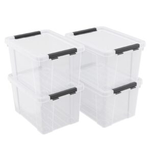 leendines 4 pack 22 quart plastic storage box with wheels, clear storage latch box