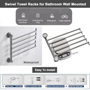 Towel Racks,Towel Racks 5-Arms Towel Holder, Bath Towel Bar Swivel Wall Mounted Dryirack, Rustproof Hanger Space Savistorage Organizer for Bathroom Kitchen