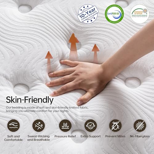 Queen Size Mattress,10 Inch Queen Mattress in a Box,with Memory Foam&Coil Pocket Springs,Medium Firm,Motion Isolation&Pain Relief&Lumbar Support,Enhanced Edge Support,Certified Safe Foam&Fabrics