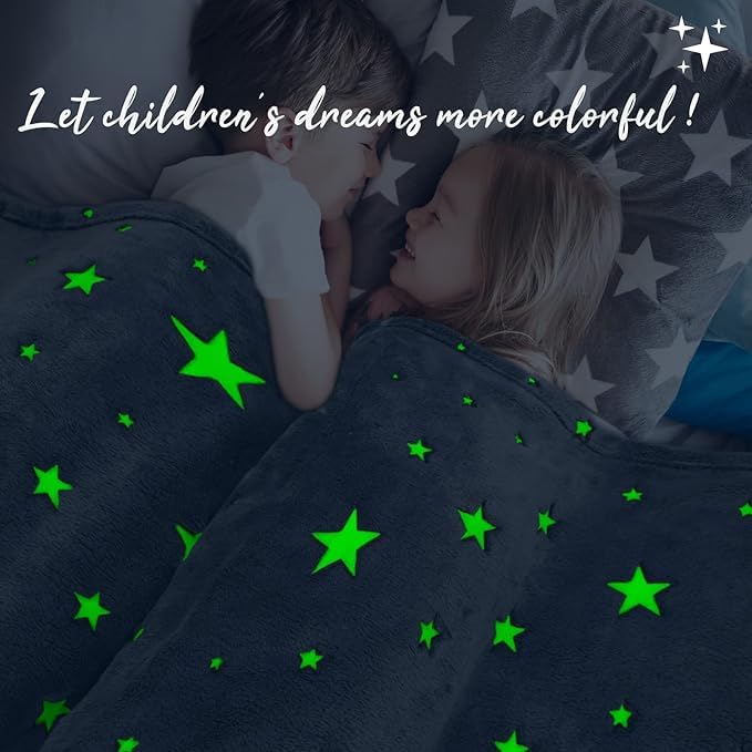 Glow in The Dark Blanket, Star Theme, for Toddlers and Boys & Girls Aged 3-15, Perfect for Home, Car, Outdoors, Winter, Thanksgiving, Christmas, Birthday, Presents, Gifts, Holidays