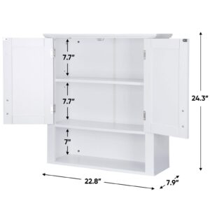 Elegant White Bathroom Wall Cabinet Over Toilet - Stylish 2-Door Medicine Cabinet with Adjustable Inner Shelves for Bathroom and Living Room Organization