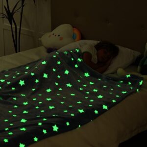 Glow in The Dark Blanket, Star Theme, for Toddlers and Boys & Girls Aged 3-15, Perfect for Home, Car, Outdoors, Winter, Thanksgiving, Christmas, Birthday, Presents, Gifts, Holidays