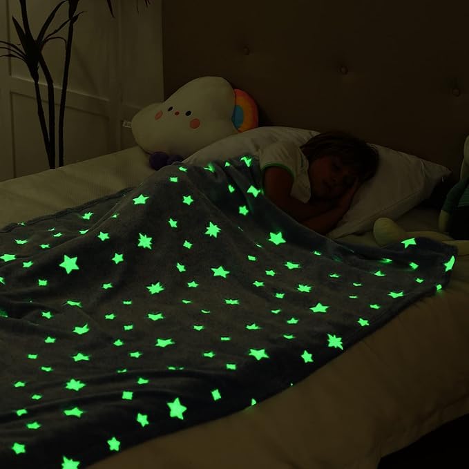 Glow in The Dark Blanket, Star Theme, for Toddlers and Boys & Girls Aged 3-15, Perfect for Home, Car, Outdoors, Winter, Thanksgiving, Christmas, Birthday, Presents, Gifts, Holidays