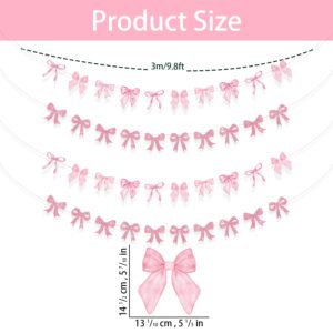 4 Pcs Pink Bow Party Decorations Banner, NO-DIY Coquette Birthday Decorations Garland, Girls Baby Shower Bow Birthday Decorations, Pink Bow Decor Banner for Bridal Shower Bachelorette Party Bow Party