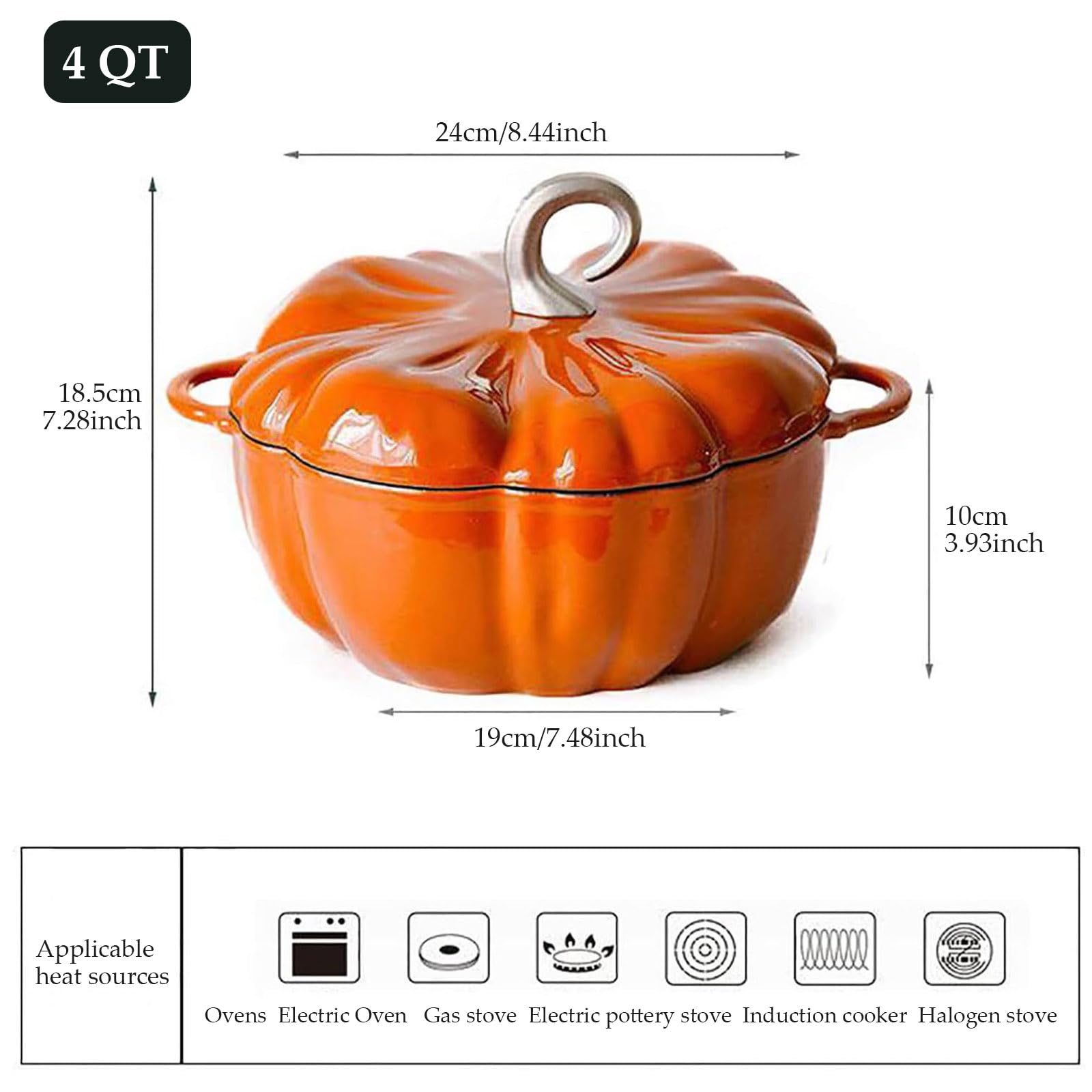 Pumpkin Cocotte,pumpkin Dutch Oven With Lid,4qt Pumpkin Pot For Cooking,enamel Cast Iron Cooking Pot,stew Pot Soup Pot,serves 3-5,halloween Thanksgiving Decor Pot Gift(25x10cm(10x4inch), Orange)