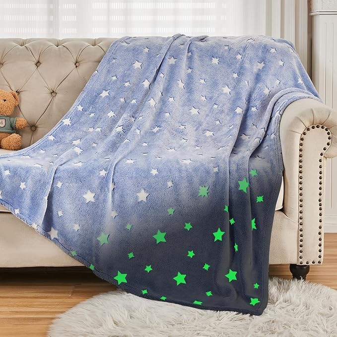 Glow in The Dark Blanket, Star Theme, for Toddlers and Boys & Girls Aged 3-15, Perfect for Home, Car, Outdoors, Winter, Thanksgiving, Christmas, Birthday, Presents, Gifts, Holidays