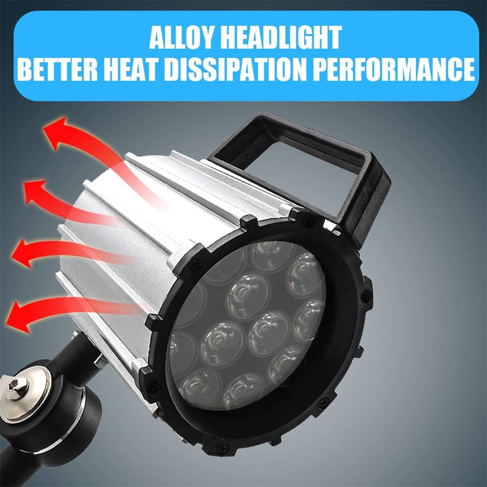 SHHUAOIL Workshop Light Task Lamp Alloy Explosion-Proof Strong Heat Dissipation Wear-Resistant and Not Easy to Aging LED High Brightness One Key Switch for CNC Machine Lighting(Short arm,12w 24v)