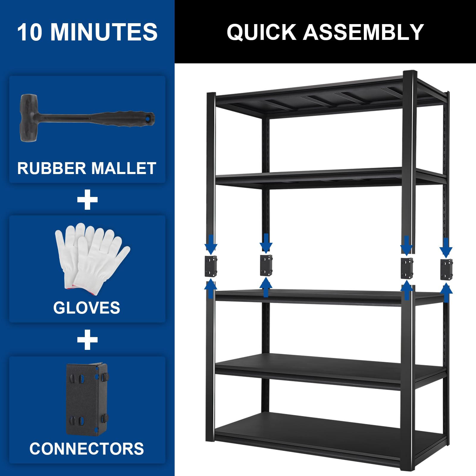 BILT HARD 48" W x 24" D x 72" H Garage Shelving Heavy Duty 2750LBS, 48 Inch Wide Adjustable 5-Tier Metal Shelves for Storage, Industrial Metal Shelf Utility Racks for Basement, Shop, Warehouse, Black