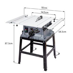 Table Saw 10 Inch, 5000RPM Powerful Tablesaw With Stand & Protective Cover, 90°Cross Cut & 0-45°Bevel Cut, Jobsite Table Saw Adjustable Depth, for Woodworking, Metal, Plastic