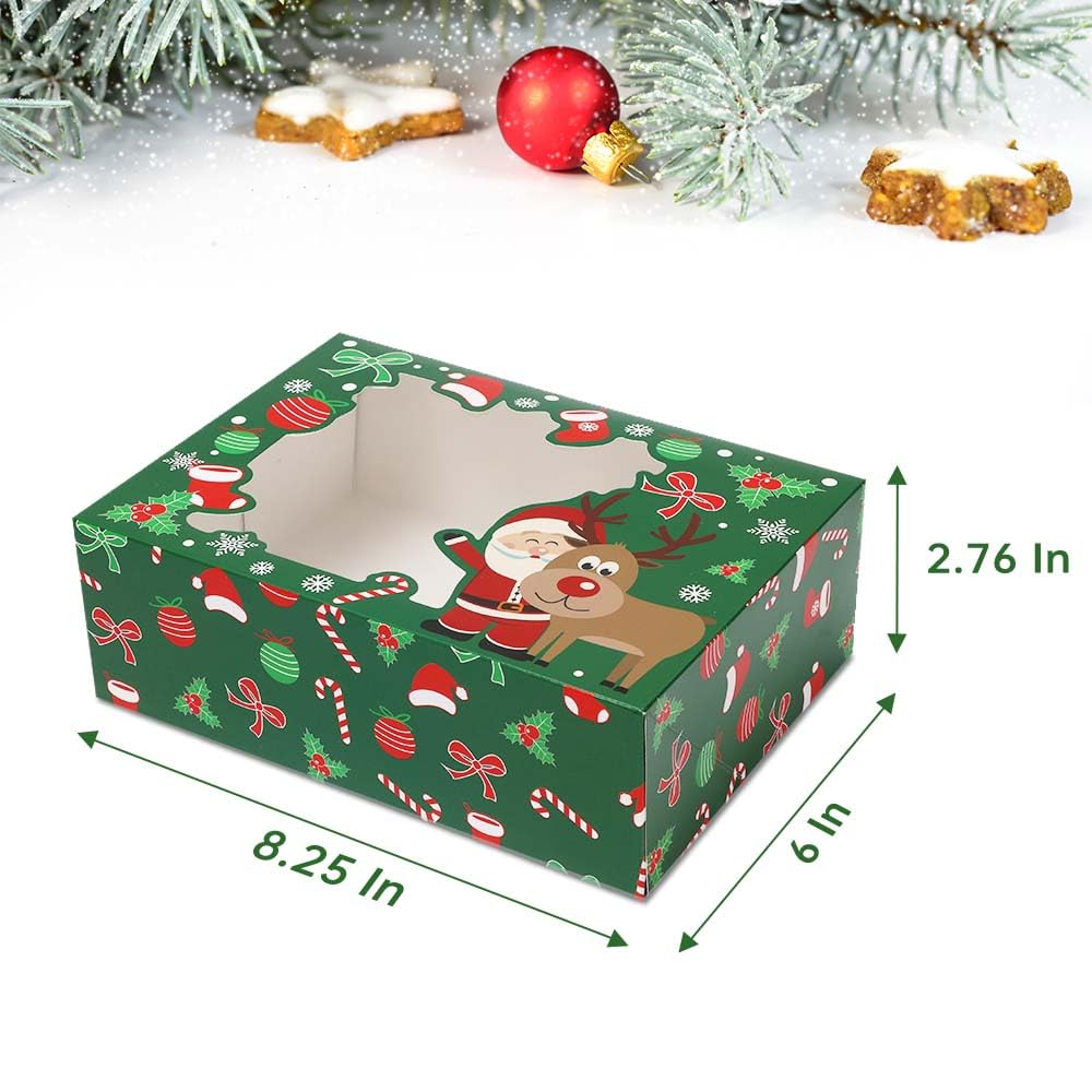 AKEROCK Christmas Cookie Boxes, 12 PCS Holiday Cookie Tins with Lid for Gift Giving and Cupcake, Candies, Food Packaging, Christmas Cookie Containers with 4 Patterns