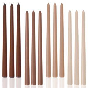 lpusa brown tall taper candles 12 inch unscented smokeless long tall tapered candle for candlesticks sticks wedding advent home decor dinner christmas，set of 12