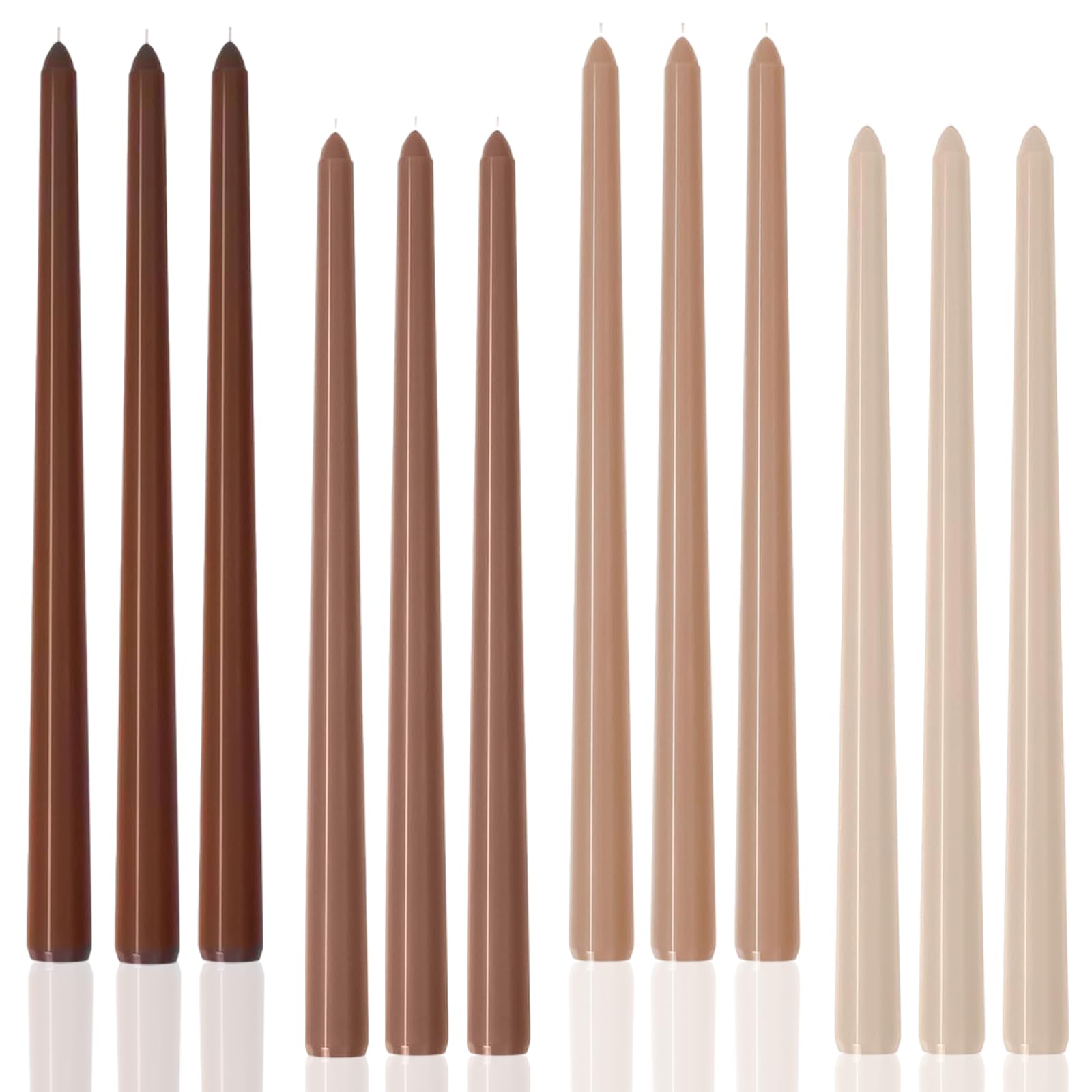 LPUSA Brown Tall Taper Candles 12 inch Unscented Smokeless Long Tall Tapered Candle for Candlesticks Sticks Wedding Advent Home Decor Dinner Christmas，Set of 12