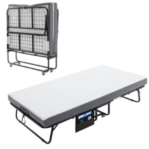 kiivakii rollaway bed with mattress for adults, portable folding bedframe with memory foam, sturdy metal frame, space saving & easy storage, 75" x 38", black and gray