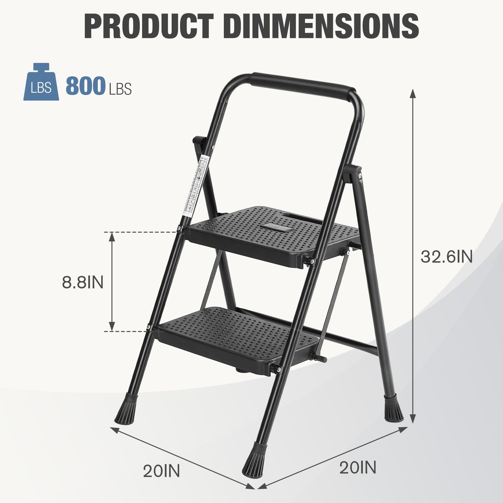 Non-Slip Step Ladder, Metal Foldable Step Stool with Wide Anti-Slip Pedal, Folding Step Stool for Home and Office (2 Step)