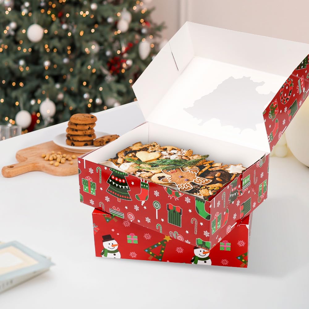 AKEROCK Christmas Cookie Boxes, 12 PCS Holiday Cookie Tins with Lid for Gift Giving and Cupcake, Candies, Food Packaging, Christmas Cookie Containers with 4 Patterns