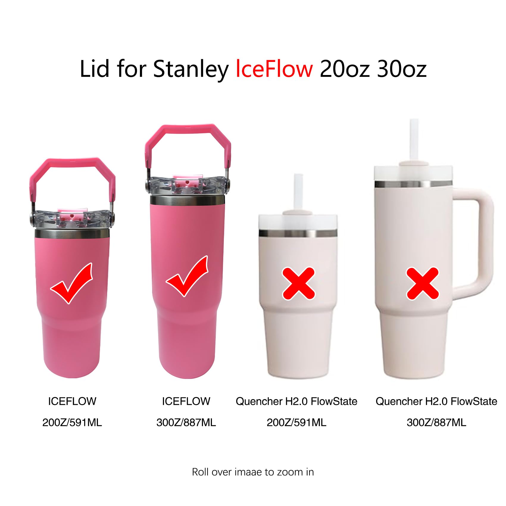 Replacement Lid for Stanley IceFlow 20oz 30oz Spill Proof Tumbler Cover with Handle & 2-in-1 Flip Straw Spout (Clear lid blak)