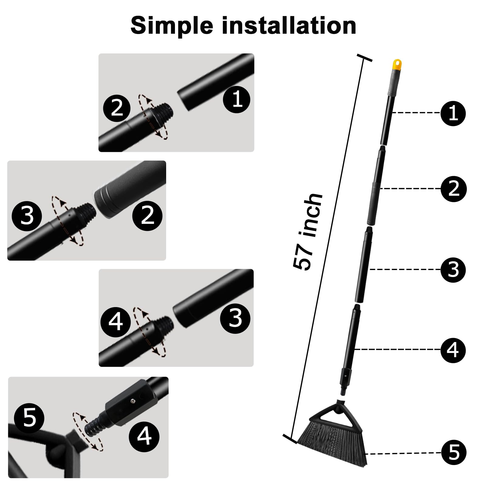 SZJYHQY 4PCS Heavy Duty Broom, Restaurant Angle Broom with Long Pole, Brooms for Sweeeping Indoor, Outdoor Broom for Courtyard Garages Slidewalk, Indoor Broom for Kitchen Lobby Canteen (Black)