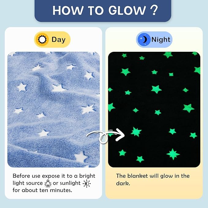 Glow in The Dark Blanket, Star Theme, for Toddlers and Boys & Girls Aged 3-15, Perfect for Home, Car, Outdoors, Winter, Thanksgiving, Christmas, Birthday, Presents, Gifts, Holidays