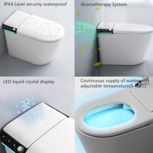 Smart Toilet with Auto Open/Close Lid, Bidet Toilet Pump-assisted, Blackout Flush, Heated Seat, Dual Auto Flush, Warm Water, Foot Sensor Operation, Tankless Elongated Toilets with LED Display