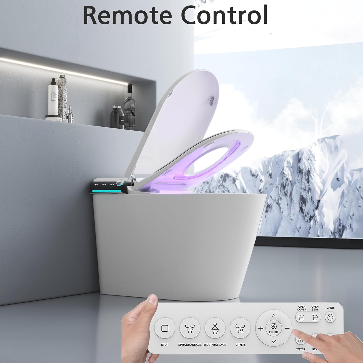 Smart Toilet with Auto Open/Close Lid, Bidet Toilet Pump-assisted, Blackout Flush, Heated Seat, Dual Auto Flush, Warm Water, Foot Sensor Operation, Tankless Elongated Toilets with LED Display