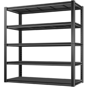 bilt hard 48" w x 24" d x 72" h garage shelving heavy duty 2750lbs, 48 inch wide adjustable 5-tier metal shelves for storage, industrial metal shelf utility racks for basement, shop, warehouse, black