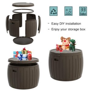 ZZM Round Deck Box Resin Storage Bucket Patio Garden Furniture For Side Table, Picnic Bucket,Beach Towels Box