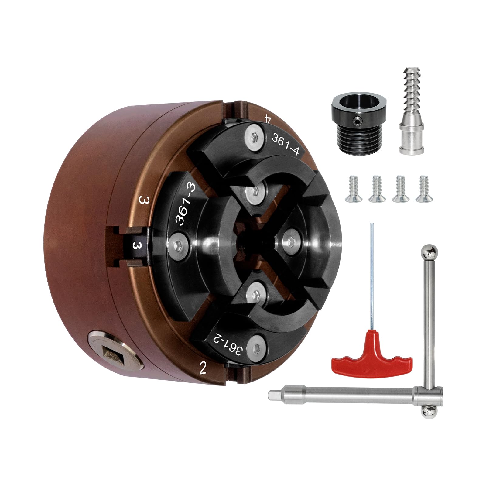 SIIIXS 4 Inch Wood Lathe Chuck Set 1" x 8TPI Thread & 3/4"x16TPI Adapter, Self-Centering 4 Jaw Wood Turning Chuck