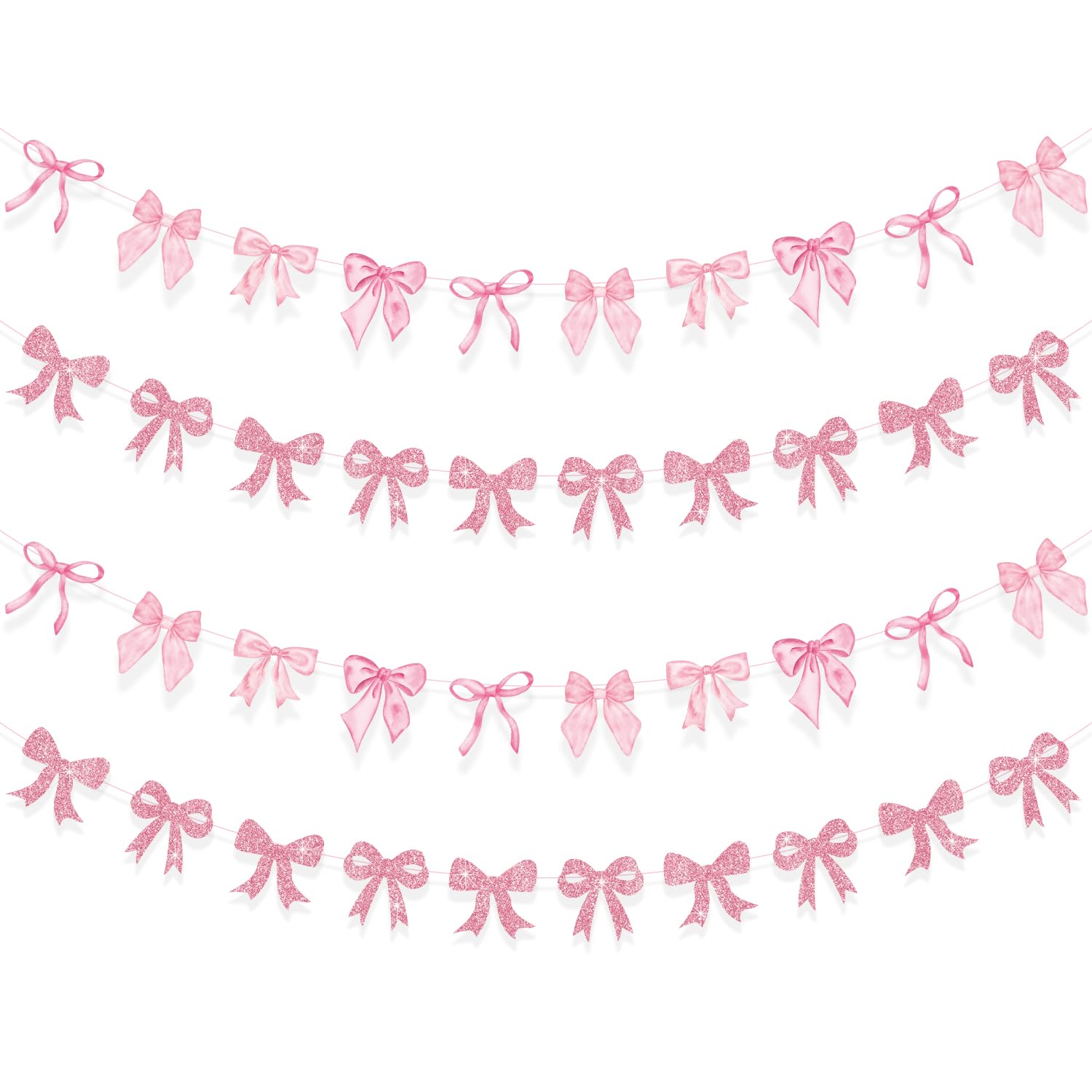 4 Pcs Pink Bow Party Decorations Banner, NO-DIY Coquette Birthday Decorations Garland, Girls Baby Shower Bow Birthday Decorations, Pink Bow Decor Banner for Bridal Shower Bachelorette Party Bow Party