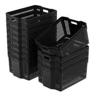 bringer 12-pack large plastic organizer baskets, stacking plastic storage basket, black