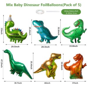 6 Pieces Dinosaur Foil Balloon Set (28-50 in) Giant 3D Dinosaur Balloon for Birthday Party Decorations Jungle Dino Theme Baby Shower Decor Supplies Tyrannosaurus Rex Velociraptor