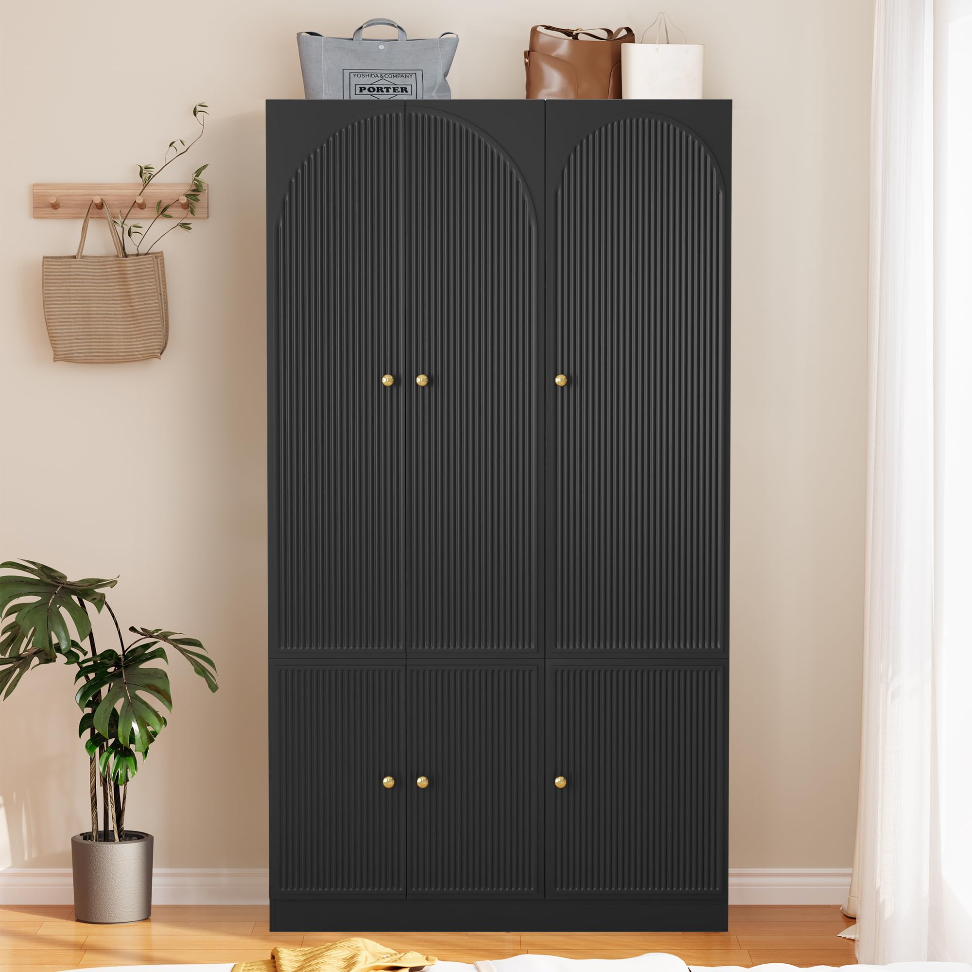 YMXLTD Armoire Wardrobe Closet with Doors for Hanging Clothes, Black Wardrobe Closet Cabinet with Hanging Rod, Modern Large Tall Wardrobe Storage Closet for Bedroom for Hanging Coat