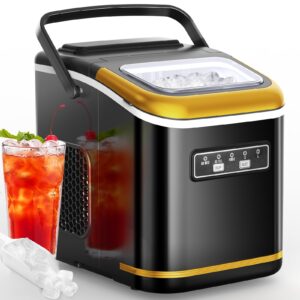 ice makers countertop, portable ice machine with carry handle, 26.5lbs/24hrs, 6mins/9 ice cubes, self-cleaning countertop ice maker with ice basket/scoop,for home bar camping rv(black)