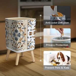 Small Trash Can with Lid Seamless Azulejo tile Portuguese Spain decor Ceramic tile Victorian Wastebasket with Press Cover Dog Proof Garbage Can Waste Bin for Kitchen Bathroom Nursery 2.6 Gallon