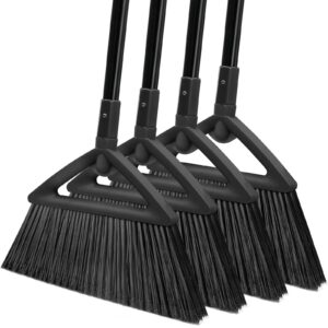 szjyhqy 4pcs heavy duty broom, restaurant angle broom with long pole, brooms for sweeeping indoor, outdoor broom for courtyard garages slidewalk, indoor broom for kitchen lobby canteen (black)