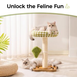 Mewoo Cat Scratching Post with Bed, Cat Tower with Cat Scratcher Post, Small Cat Tree for Indoor Cats, Sisal Cat Scratcher with Removable Cat Perch, Cat Ball Track and Kittens Toys (Green, Medium)