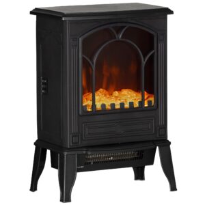 homcom 22" free standing electric fireplace stove, fire place heater with realistic flame effect, overheat safety protection, 750w / 1500w, black