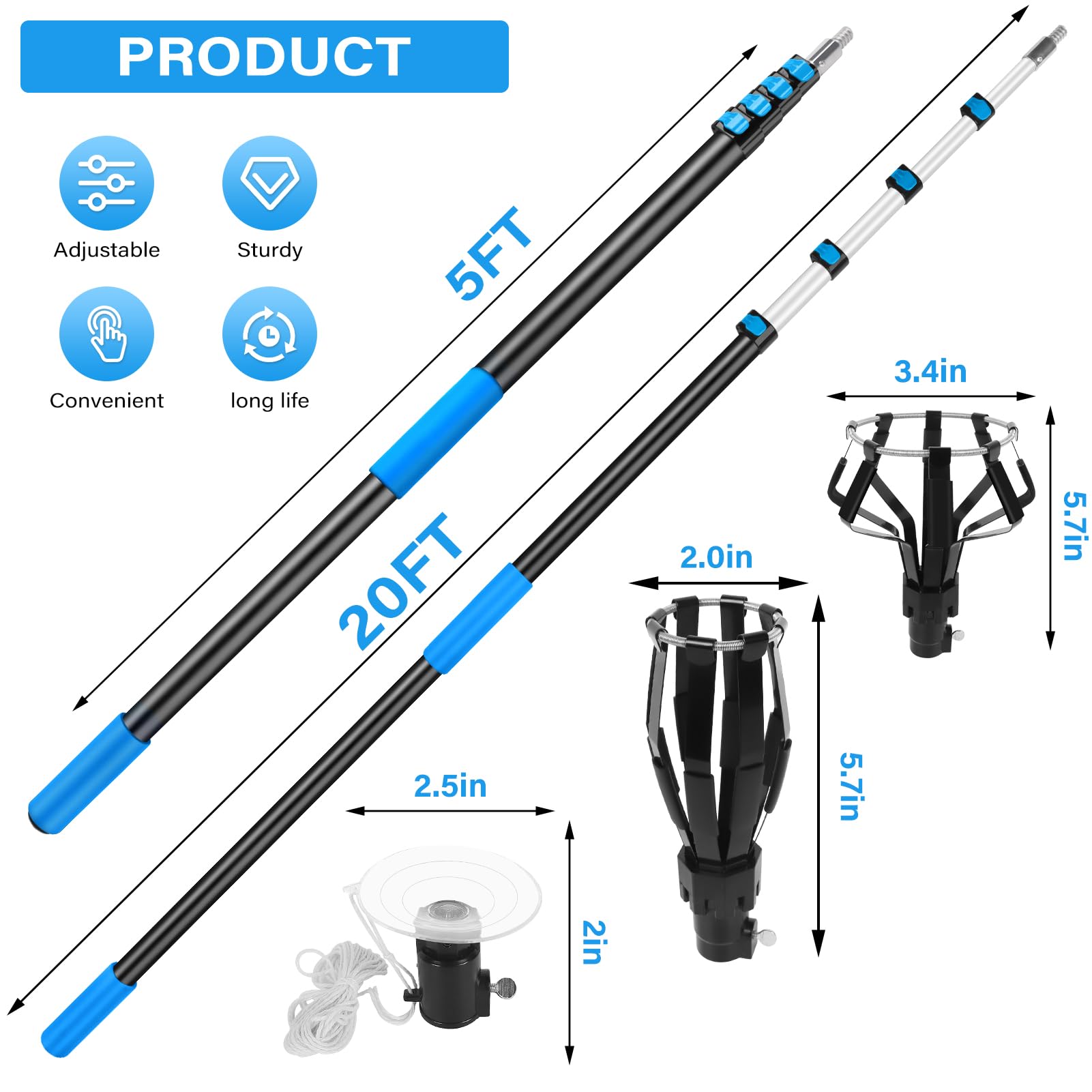 26 FT Reach Light Bulb Changer for High Ceilings,20FT Telescopic Extension Pole for High Ceilings and Recessed Lights,High Reach Light Bulb Changer with Baskets and Suction Cup,Light Bulb Removal Tool