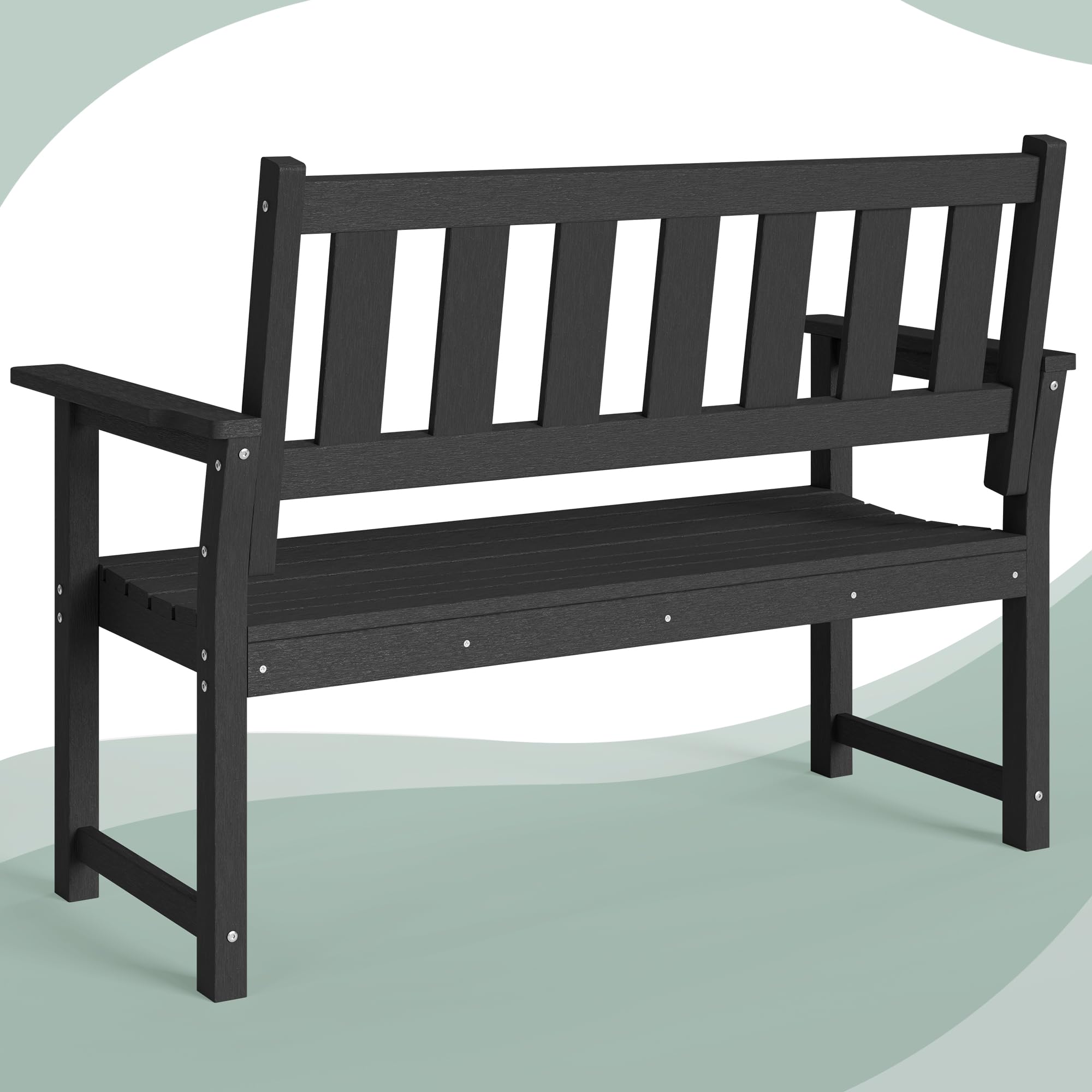 EFURDEN Outdoor Bench, 50’’ All Weather and Fade Resistant Memorial Bench, 2-Person HDPE Garden Bench, Low Maintenance Park Bench for Garden, Porch and Patio, Black