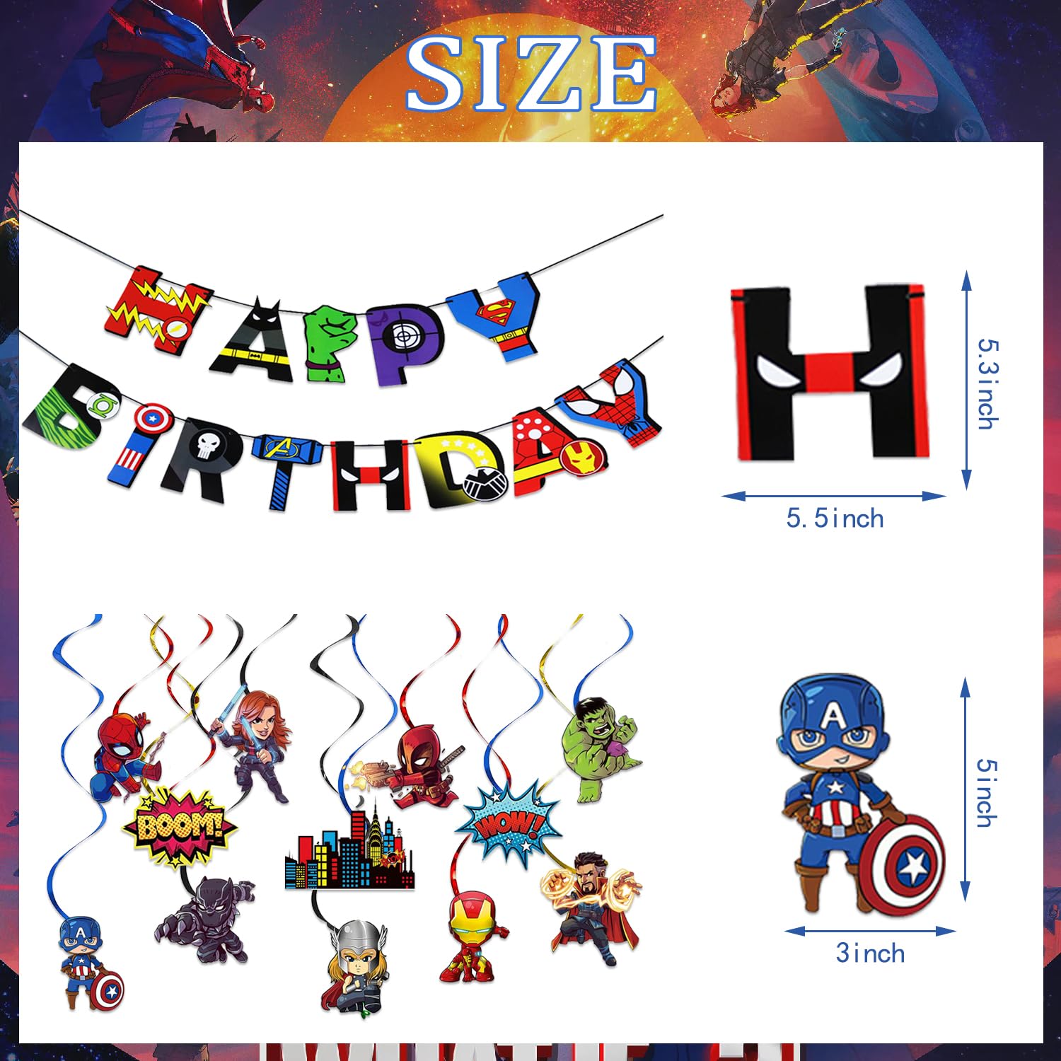 Superhero Party Supplies decorations Superhero Party Banner Decorations for Kid, Boys and Girls Superhero Hanging Swirls Party Decorations