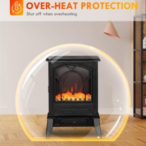 HOMCOM 22" Free Standing Electric Fireplace Stove, Fire Place Heater with Realistic Flame Effect, Overheat Safety Protection, 750W / 1500W, Black