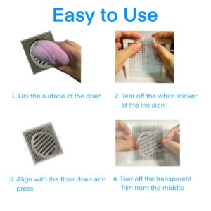 30 Pack Disposable Shower Drain Cover 4" X 4" Hair Catcher, Square Shower Drain Mesh Sticker, Floor Drain Fliter Sticker for Shower, Bathroom, Bathtub, Kitchen, Laundry