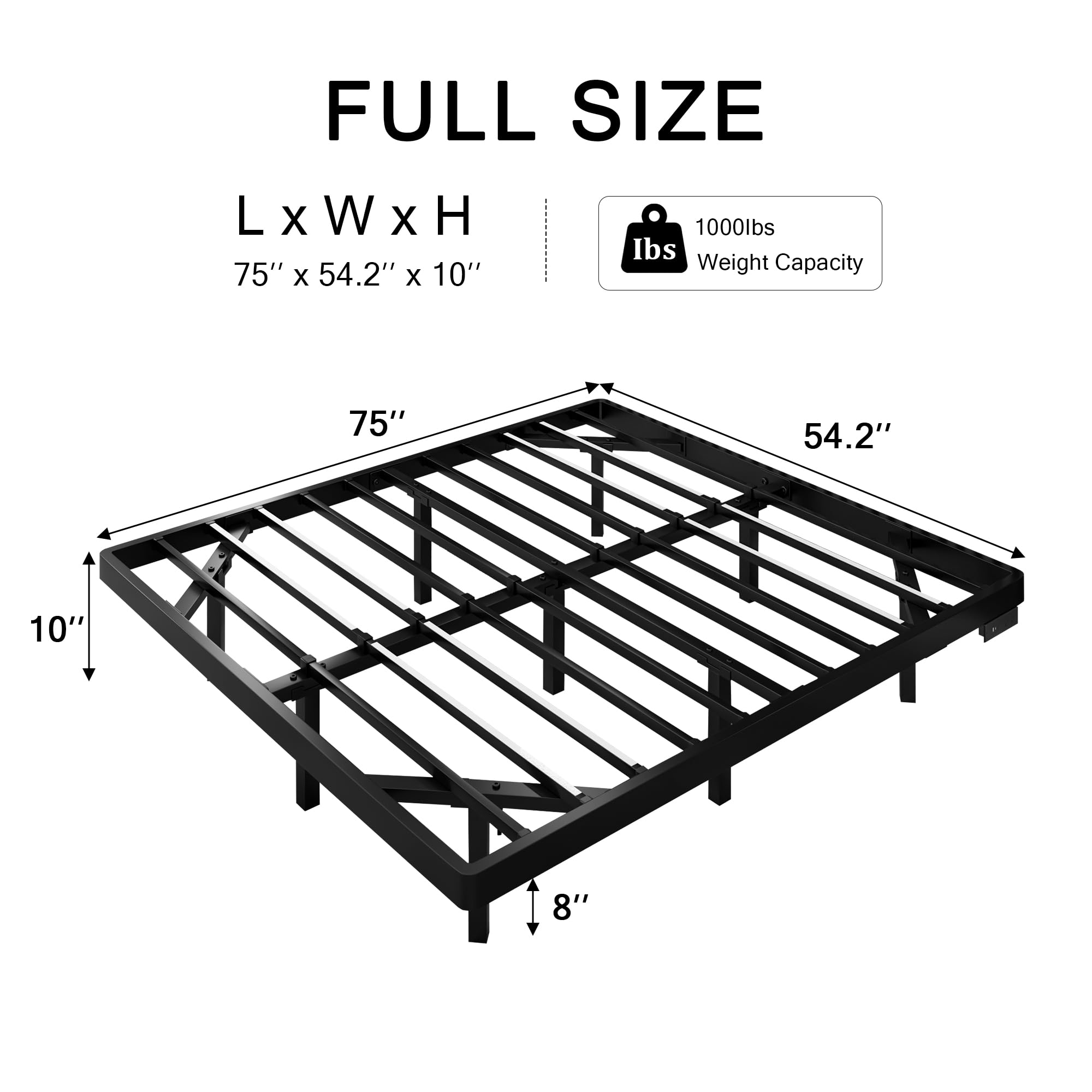 Einhomn Floating Bed Frame Full Size with Smart LED Lights and Charging Station, Heavy Duty Metal Platform Beds, No Box Spring Needed, Easy Assembly, Black