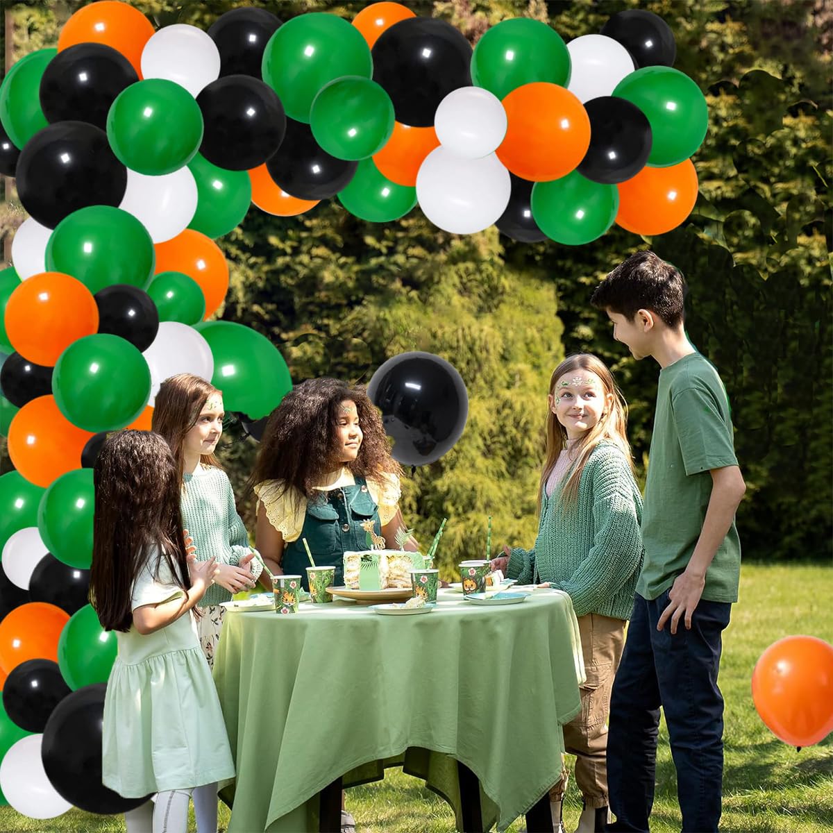 Green Orange Black Balloons Arch Garland Kit - Sport Ball Balloon Arch White Green Black Orange Balloons Video Game Party for Cartoon theme Birthday Graduation Halloween Garden Party Decorations