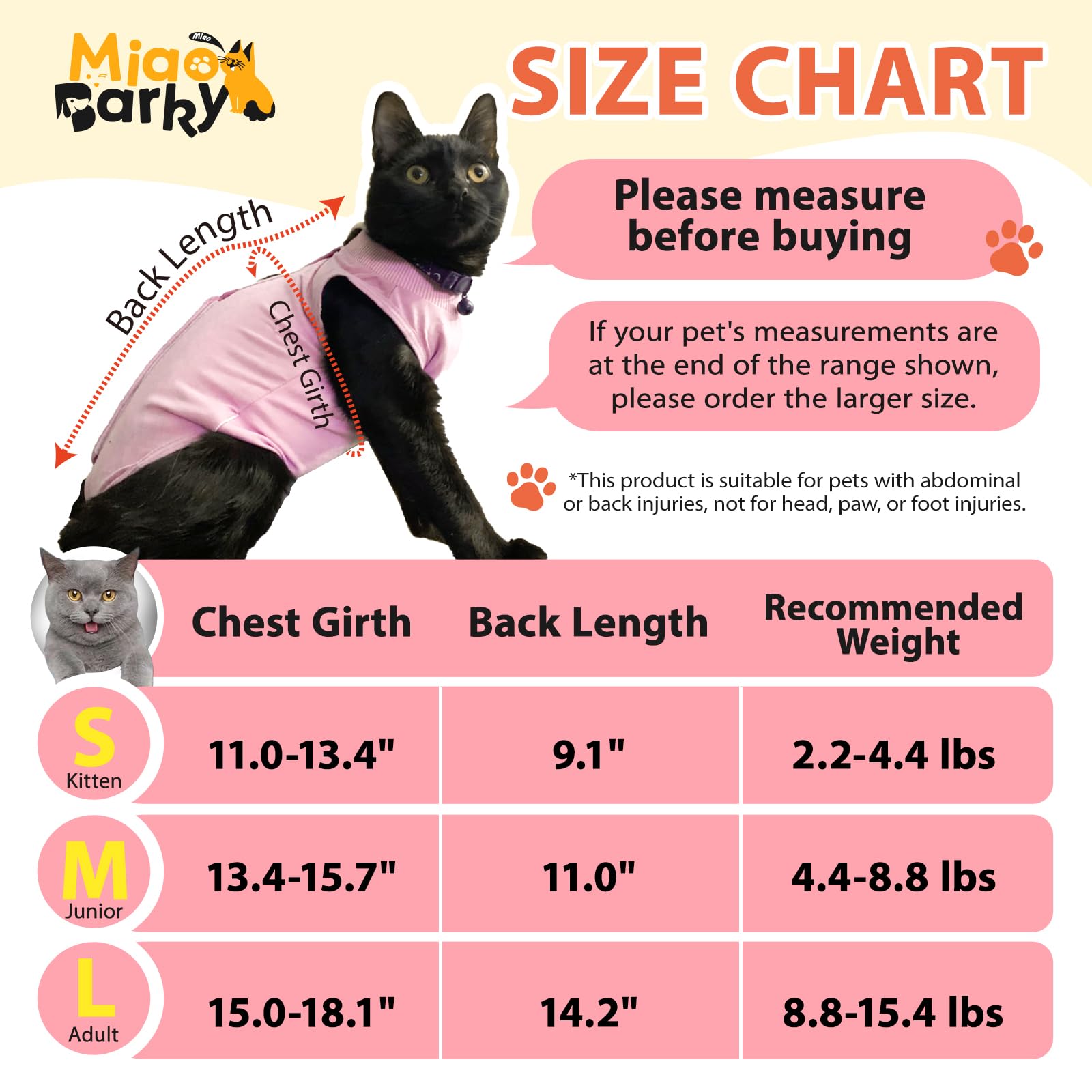 MiaoBarky Cat Recovery Suit Female to Prevent Licking Scratching, Kitten Onesie for Cats After Surgery Surgical Abdominal Wound with Adjustable Drawstrings, Cat Cone Alternative