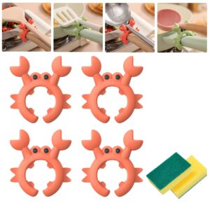 crab spoon holder,creative crab shaped silicone spatula rack,universal crab silicone spatula holder anti-overflow clip,multifunctional spatula holder anti scalding overflow kitchen gadgets (red 4)